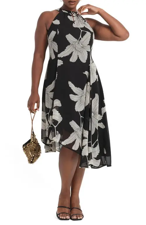 ESTELLE Astra Halter Dress - Black/cream