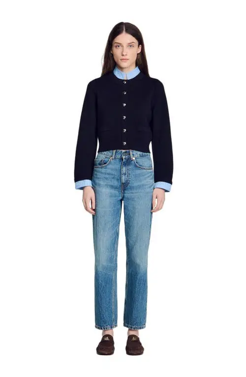 Sandro Two-tone Origami Collar Cardigan