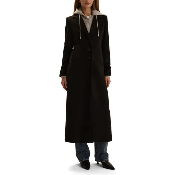FAVORITE DAUGHTER The Sport Wool Blend Coat With Hoodie Insert - Black
