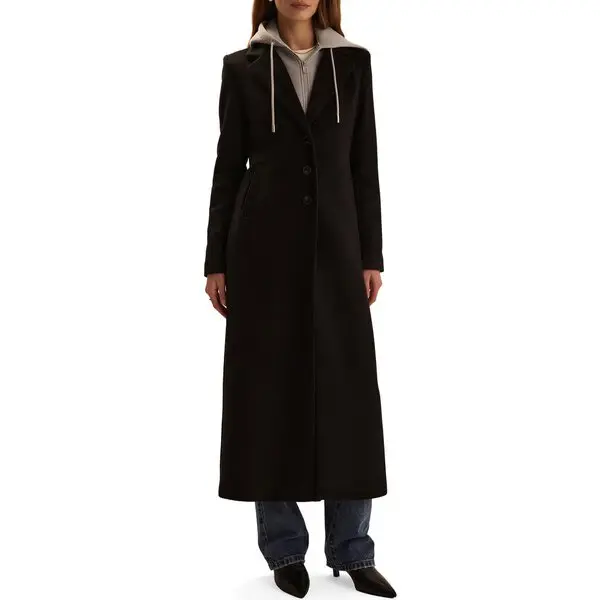 FAVORITE DAUGHTER The Sport Wool Blend Coat With Hoodie Insert - Black