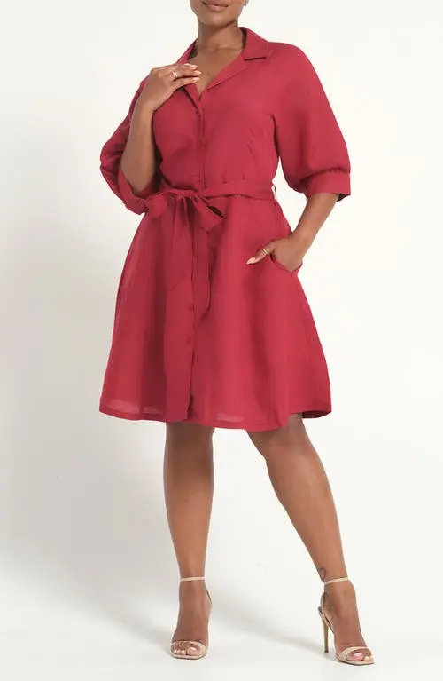 ESTELLE Maribel Linen Blend Shirtdress - Raspberry