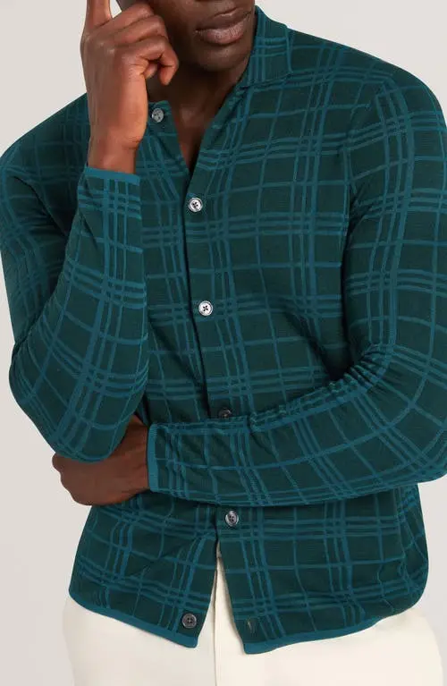 Ted Baker London Mcline Grid Long Sleeve Cardigan - Navy-green