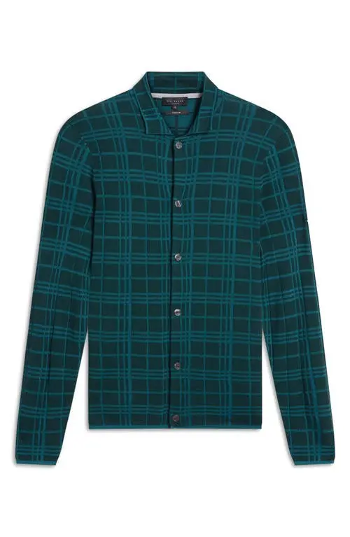 Ted Baker London Mcline Grid Long Sleeve Cardigan - Navy-green