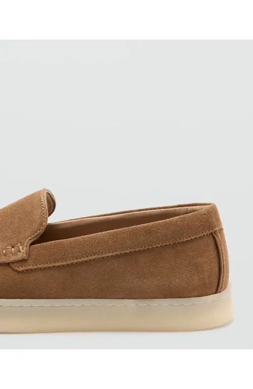 Mango Suede Moc Toe Loafer - Cognac