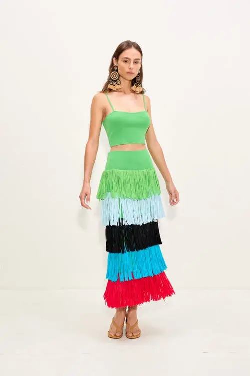 SIMONMILLER Dio Fringe Knit Skirt - Grass Green Multi