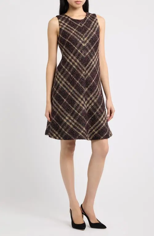 Anne Klein Plaid Tweed Sleeveless Swing Dress - Barolo Multi