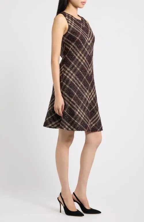 Anne Klein Plaid Tweed Sleeveless Swing Dress