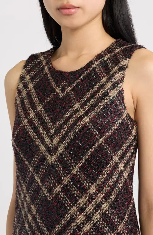 Anne Klein Plaid Tweed Sleeveless Swing Dress