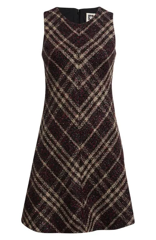 Anne Klein Plaid Tweed Sleeveless Swing Dress