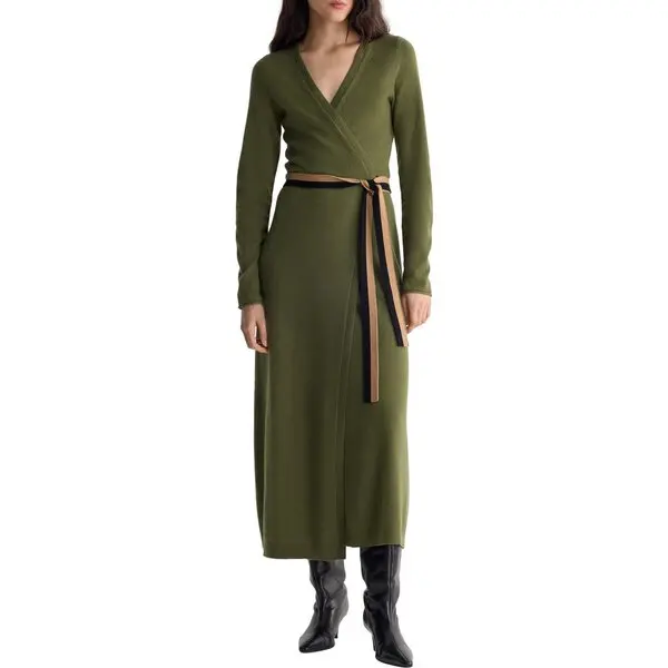 Diane Von Furstenberg Bellina Merino Wool & Cashmere Sweater Dress - Pesto