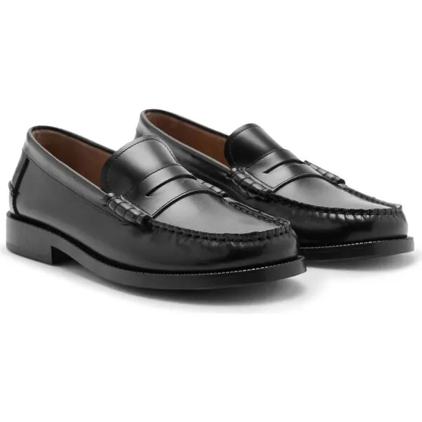 Mango Leather Penny Loafer - Black