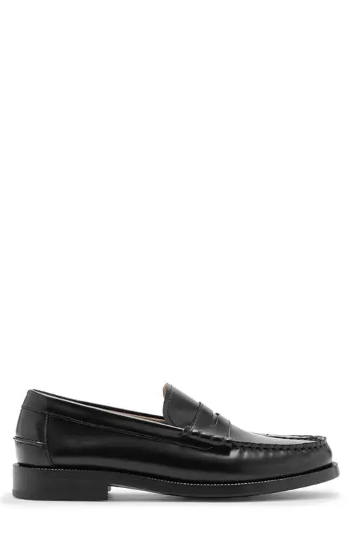 Mango Leather Penny Loafer - Black