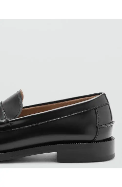 Mango Leather Penny Loafer - Black