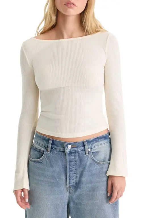 Good American Variegated Rib Long Sleeve T-shirt - Chalk