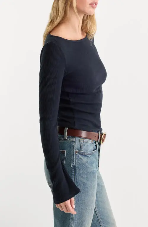 Good American Variegated Rib Long Sleeve T-shirt - New Navy