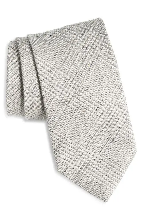 David Donahue Light Grey Mélange Glen Check Silk Tie