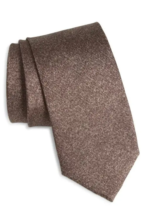 David Donahue Brown Mélange Silk Herringbone Tie