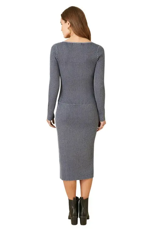 YUMI Ribbed Knitted Midi Skirt