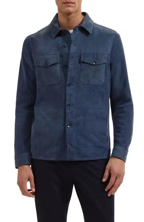 Bugatchi Perforated Suede Shirt Jacket - Indigo