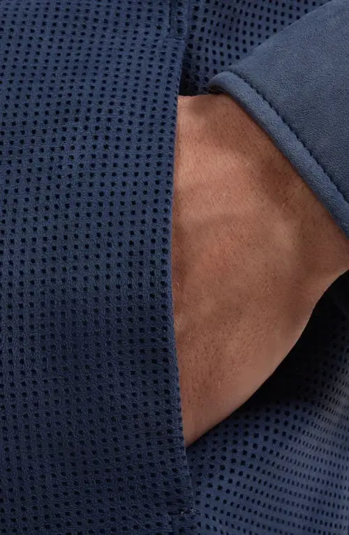 Bugatchi Perforated Suede Shirt Jacket - Indigo