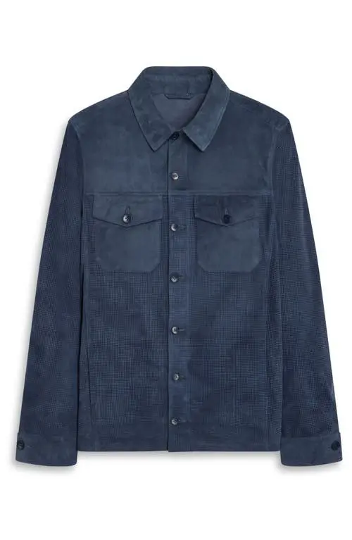 Bugatchi Perforated Suede Shirt Jacket - Indigo