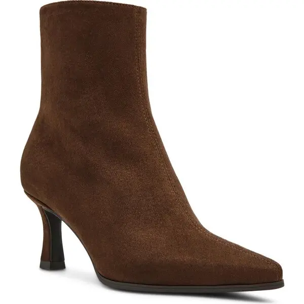 Anne Klein Pointed Toe Kitten Heel Booties - Brown Microsuede