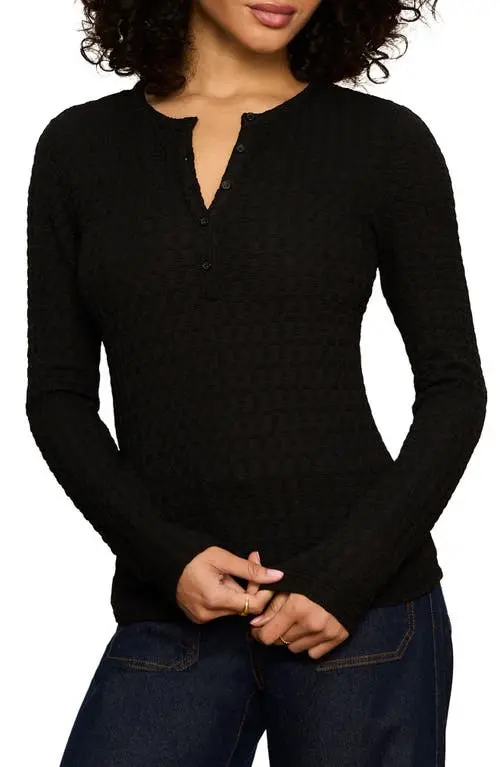Sanctuary Henley Top With Textured Fabric - Black