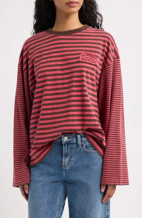 BDG URBAN OUTFITTERS Striped Long Sleeve Cotton T-shirt - Red
