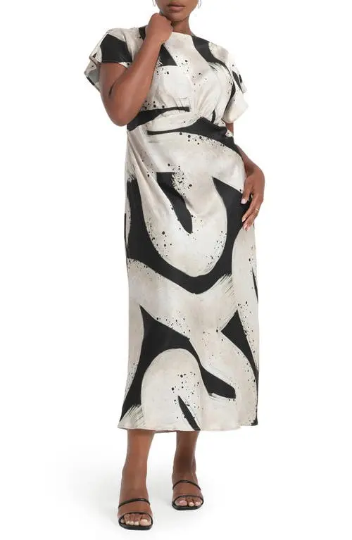 ESTELLE Drew Satin Midi Dress - Marble