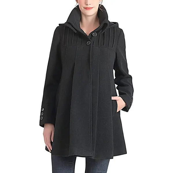 KIMI + KAI Aela Maternity A-line Hooded Wool Coat - Black