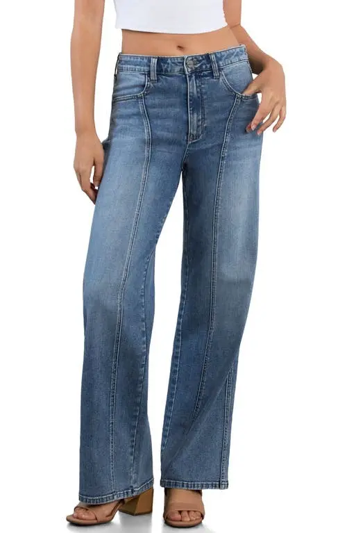 HINT OF BLU Side Twist Wide Leg Jeans - Gather Blue