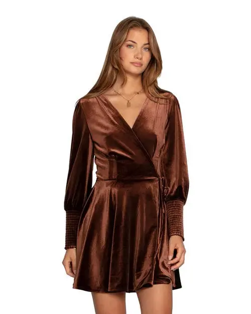 BELLE & BLOOM Loved You First Velvet Mini Dress - Dark Brown