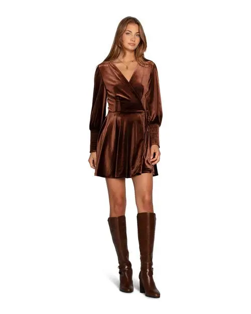 BELLE & BLOOM Loved You First Velvet Mini Dress - Dark Brown