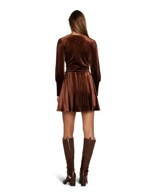 BELLE & BLOOM Loved You First Velvet Mini Dress - Dark Brown