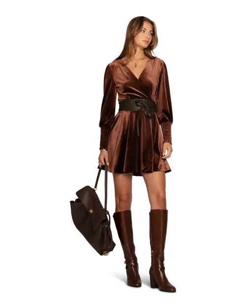 BELLE & BLOOM Loved You First Velvet Mini Dress - Dark Brown