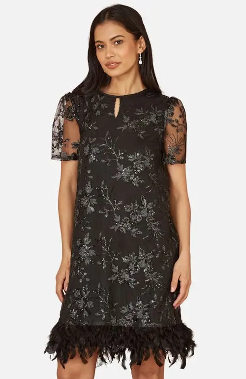 YUMI Sequin Embellished Floral Tunic Dress