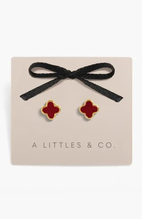 A LITTLES & CO Signature Clover Collection Earrings In Gold-tone Plating - Red Clover Stud