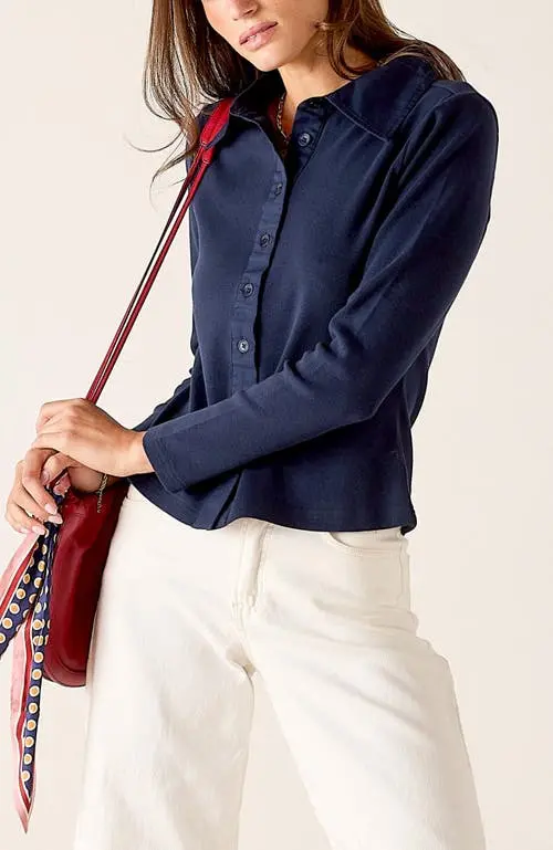 VOYAGEUR BY MERSEA Ribbed Button Down Shirt With Contrast Collar