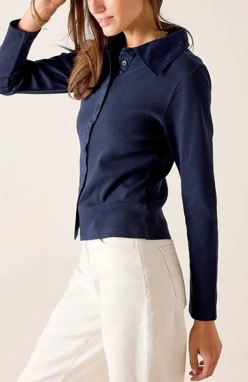 VOYAGEUR BY MERSEA Ribbed Button Down Shirt With Contrast Collar