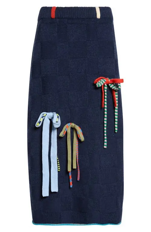 YANYAN Multibows Lambswool & Cotton Sweater Skirt - Navy