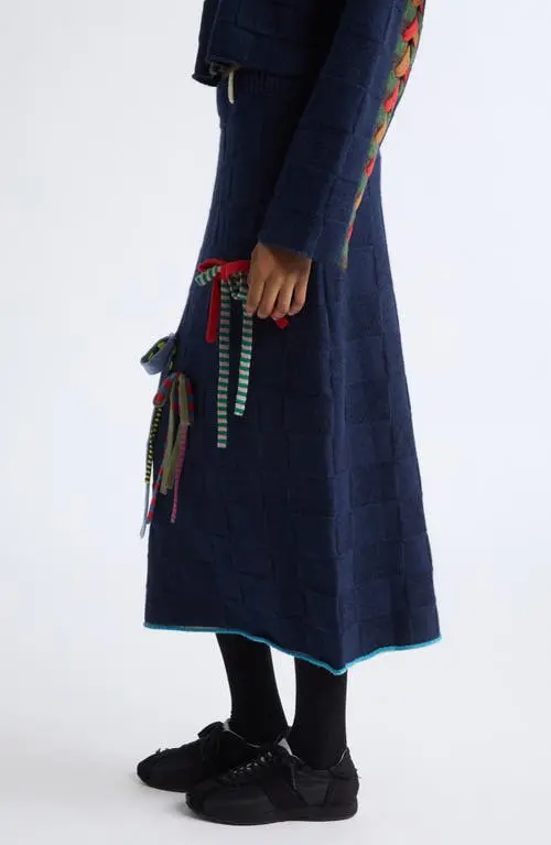 YANYAN Multicolored Bows Lambswool & Cotton Midi Skirt