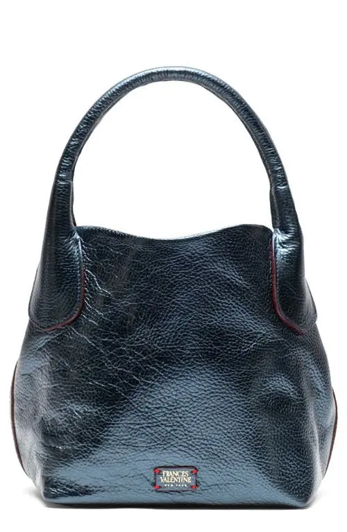 FRANCES VALENTINE Sweet Pea Mini Metallic Leather Handbag - Navy
