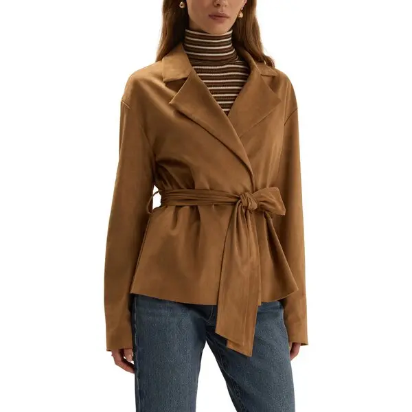 FAVORITE DAUGHTER The Marina Faux Suede Wrap Jacket - Camel