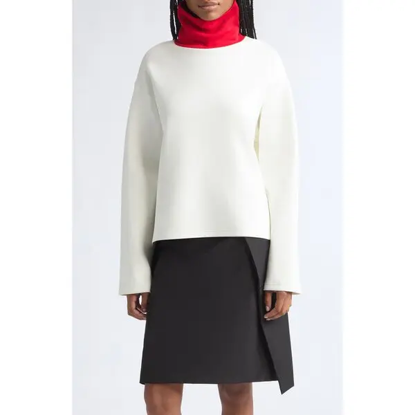 LII Contrast Jersey Turtleneck Top - White/red