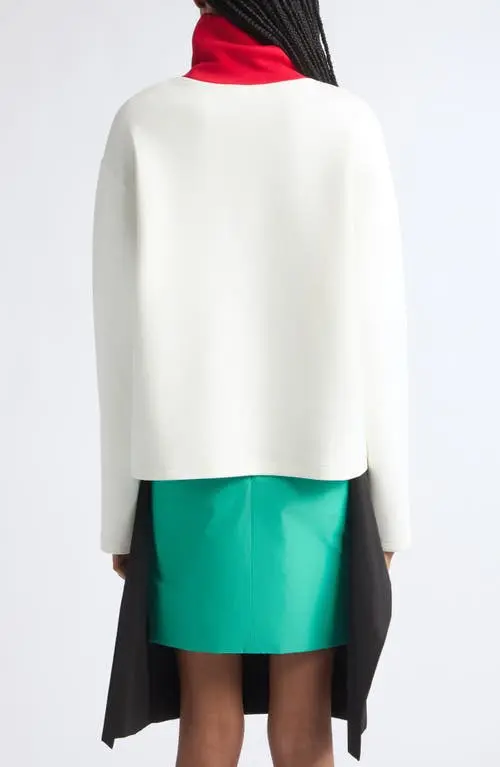 LII Contrast Jersey Turtleneck Top - White/red