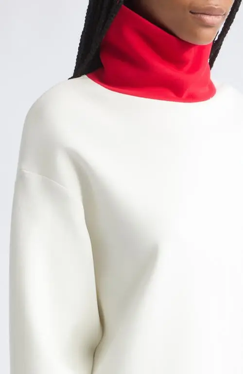 LII Contrast Jersey Turtleneck Top - White/red