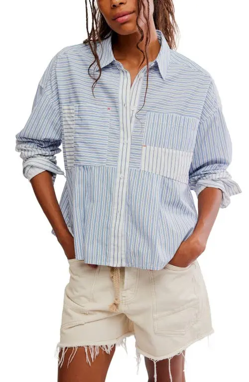 Free People Annie Striped Babydoll Shirt - Ivory Combo