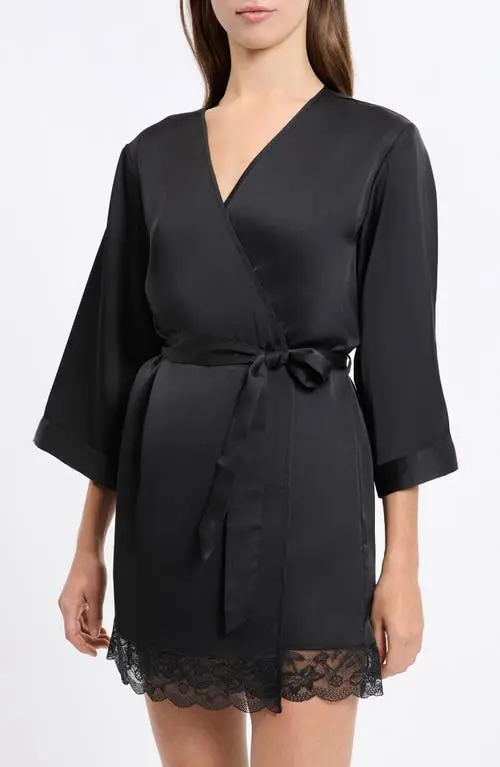 ETAM Desire Lace Trim Satin Robe - Black