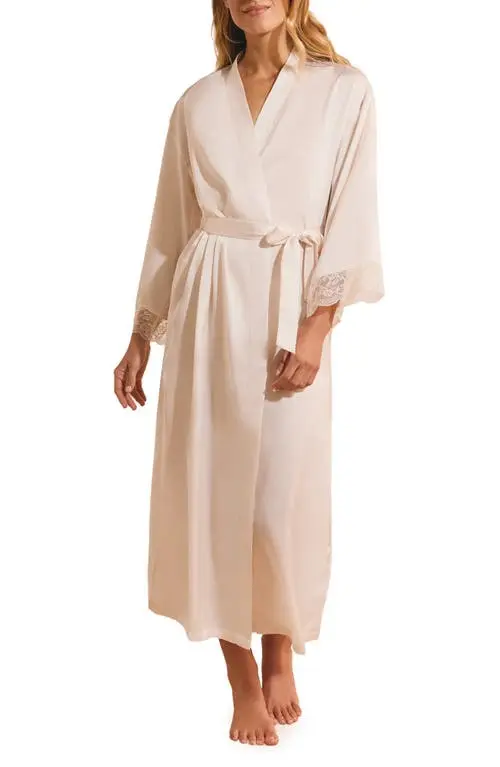 ETAM Desire Lace Trim Satin Robe - Ecru