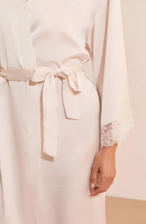ETAM Desire Lace Trim Satin Robe - Ecru